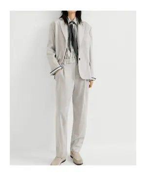 Brunello Cucinelli Wool Flannel Baggy Trousers With Monili - Grey