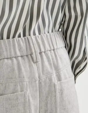 Brunello Cucinelli Wool Flannel Baggy Trousers With Monili - Grey