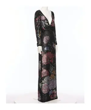 Valentino Garavani Sequined Long-sleeved V-neck Gown