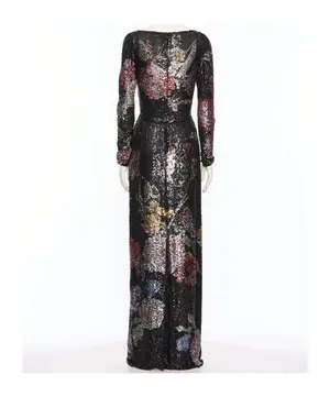 Valentino Garavani Sequined Long-sleeved V-neck Gown