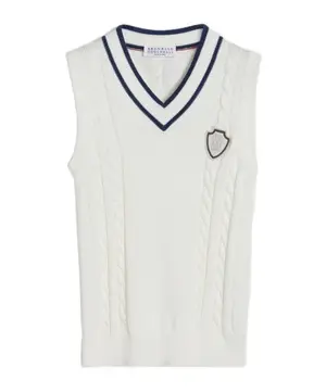 Brunello Cucinelli Cotton Cable Knit V-neck Vest With Emblem
