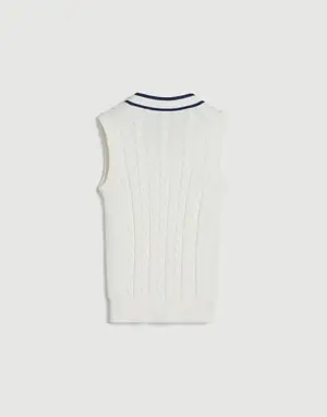 Brunello Cucinelli Cotton Cable Knit V-neck Vest With Emblem