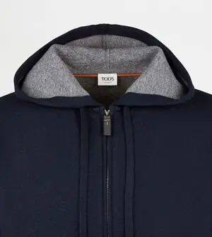 TOD'S Cashmere-blend Jersey Zip-up Hooded Jacket - Black