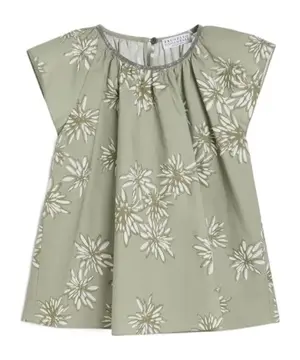 Brunello Cucinelli Cotton Daisy-print Poplin Top With Monili Detailing