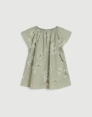 Brunello Cucinelli Cotton Daisy-print Poplin Top With Monili Detailing