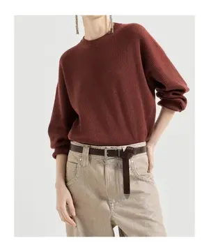 Brunello Cucinelli Long-sleeve Ribbed Knit Crew Neck Sweater