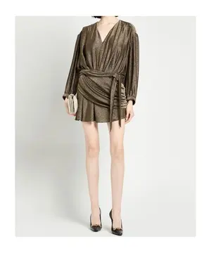 Balenciaga Metallic Draped V-neck Long Sleeve Dress
