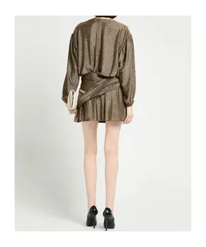 Balenciaga Metallic Draped V-neck Long Sleeve Dress