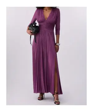 Liu Jo Long Pleated Lurex Maxi Dress With V-neck And Side Slit