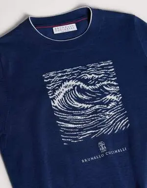 Brunello Cucinelli Cotton Lightweight Knit T-shirt With Wave Intarsia