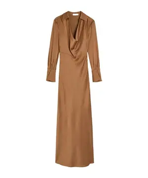 Simkhai Adelle Draped Satin Maxi Shirt Dress - Brown