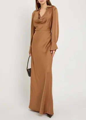 Simkhai Adelle Draped Satin Maxi Shirt Dress