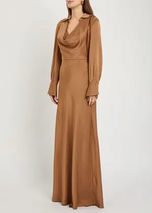Simkhai Adelle Draped Satin Maxi Shirt Dress