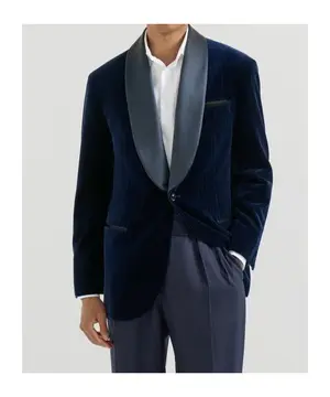 Brunello Cucinelli Cotton Chalk Stripe Velvet Tuxedo Jacket With Shawl Lapels