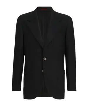Brunello Cucinelli Cashmere Panama Deconstructed Blazer With Patch Pockets - Black