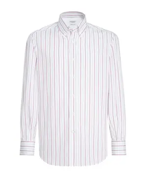 Brunello Cucinelli Stripe-pattern Button-down Collar Shirt - White