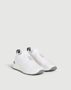 Brunello Cucinelli Techno Cotton Slip-on Runners With Embroidered Logo