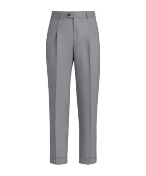Brunello Cucinelli Virgin Wool And Silk Lightweight Hopsack Trousers With Pleat - Gray