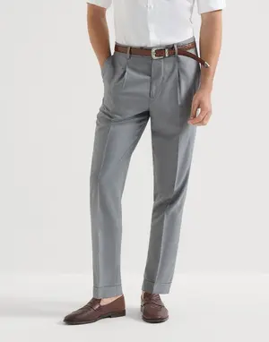 Brunello Cucinelli Virgin Wool And Silk Lightweight Hopsack Trousers With Pleat - Gray