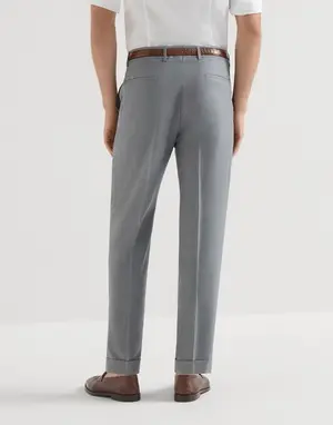 Brunello Cucinelli Virgin Wool And Silk Lightweight Hopsack Trousers With Pleat - Gray