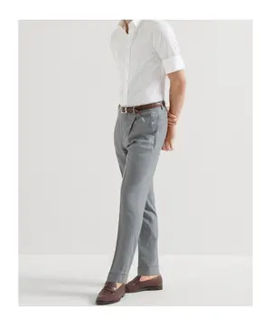 Brunello Cucinelli Virgin Wool And Silk Lightweight Hopsack Trousers With Pleat - Gray