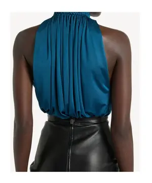 Balmain Pleated Flowing Jersey Top With Gold-tone Chain Tassels