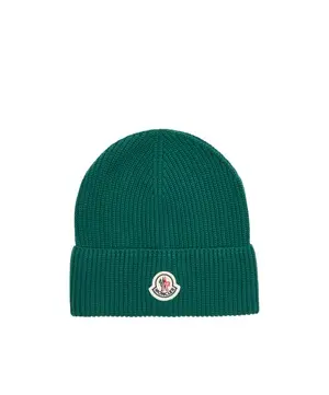 Moncler Logo Ribbed Cotton Beanie - Green