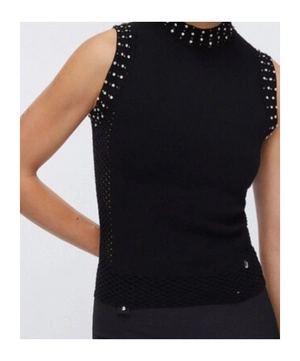 Liu Jo Bejewelled Perforated Gilet - Black