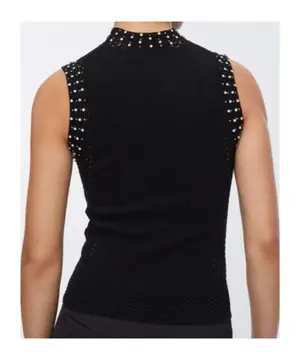 Liu Jo Bejewelled Perforated Gilet - Black