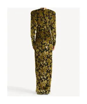 Balmain Long Velvet Jacquard Floral Print Gown