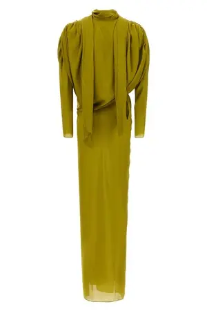 Balmain Long Silk Charmeuse Draped Dress