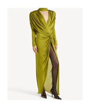 Balmain Long Silk Charmeuse Draped Dress