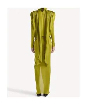 Balmain Long Silk Charmeuse Draped Dress