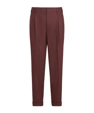 Brunello Cucinelli Virgin Wool And Cashmere Flannel Trousers With Double Pleats - Burned