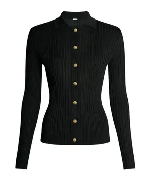 Balmain Buttoned Ribbed Knit Cardigan