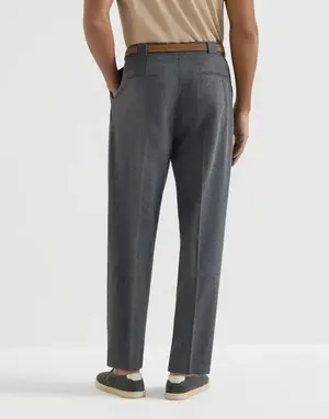Brunello Cucinelli Virgin-wool, Cotton And Silk Mouliné Trousers With Pleat - Anthracite