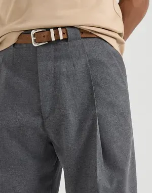 Brunello Cucinelli Virgin Wool, Cotton, And Silk Mouliné Pleated Trousers - Anthracite
