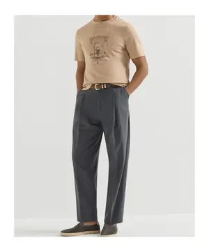 Brunello Cucinelli Virgin Wool, Cotton, And Silk Mouliné Pleated Trousers - Anthracite