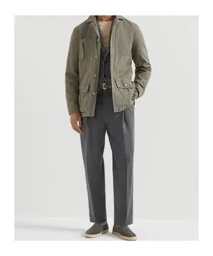 Brunello Cucinelli Virgin Wool, Cotton, And Silk Mouliné Pleated Trousers - Anthracite