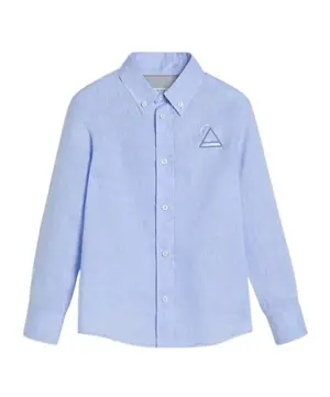 Brunello Cucinelli Button-down Collar Motif Linen Shirt - Azure