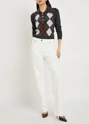 SELF-PORTRAIT Argyle Wool Polo Top