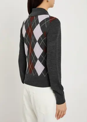 SELF-PORTRAIT Argyle Wool Polo Top