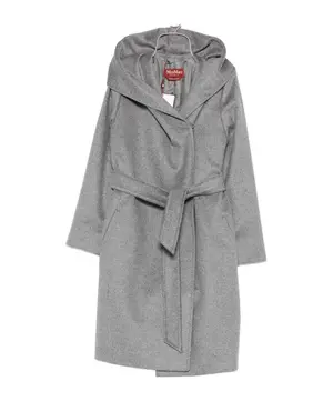 Max Mara Max Mara Studio Belted Hooded Coat Gray
