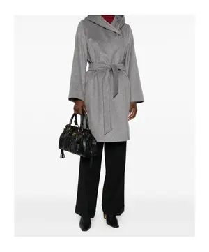 Max Mara Belted Hooded Coat - Gray