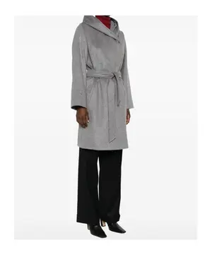 Max Mara Belted Hooded Coat - Gray