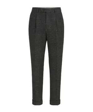 Brunello Cucinelli Prince Of Wales Flannel Trousers - Anthracite