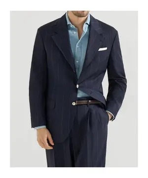 Brunello Cucinelli Virgin Wool Chalk Stripe Tailor Blazer