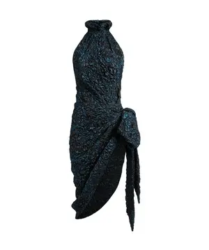 Balmain Draped Cloqué Jacquard Dress - Blue