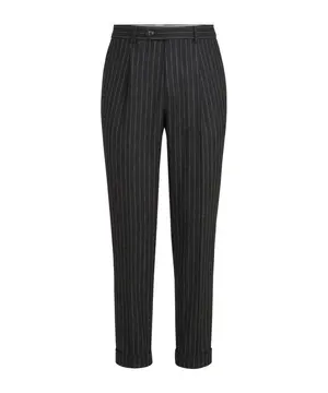 Brunello Cucinelli Virgin Wool And Cashmere Chalk Stripe Flannel Trousers With Pleat - Anthracite
