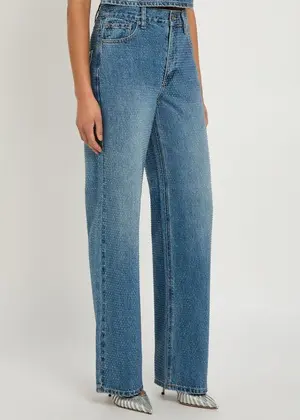 SELF-PORTRAIT Crystal-embellished Straight-leg Jeans